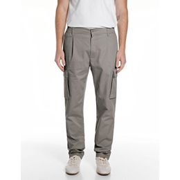 Chinohose Replay "Adhann", Herren, Gr. 32, L&auml;nge 32, storm gray, Twill, Obermaterial: 97% Baumwolle, 3% Elasthan, unifarben, lang, Hosen Chinohose, aus Twill mit Cargotaschen, Tapered Fit