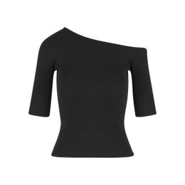 T-Shirt Urban Classics "Urban Classics Ladies Organic Asymmetric Rib Tee", Damen, Gr. L, schwarz, 100% Baumwolle, unifarben, skinny fit, asymmetrischer Ausschnitt, Shirts T-Shirt