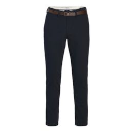 Jack & Jones JACK & JONES Herren Chinohose "JPSTMARCO ADAM BELTED CHINO", blau, Gr. 34, unifarben, Web, Obermaterial: 98% Baumwolle, 2% Elasthan, Hosen