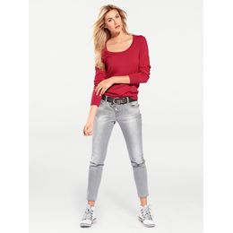 Damen Rundhalspullover "Rundhals-Pullover", rot, Gr. 42, Linea Tesini BY HEINE, unifarben, 100% Baumwolle, Pullover