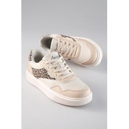ANISTON SHOES Damen Sneaker, Gr. 37, beige, Lederimitat, Textil, Schuhe, Schn&uuml;rschuh, Freizeitschuh mit Animal-Print - NEUE KOLLEKTION