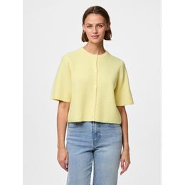 Strickjacke Pieces "PCSILLY SS O-NECK KNIT CARDIGAN NOOS BC", Damen, Gr. L, pale banana detail:melange, Strick, Obermaterial: 90% Polyester, 5% Wolle, 5% Elasthan, meliert, loose fit h&uuml;ftlang, Rundhals, Strickjacken Strickjacke