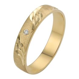 Firetti Damen Trauring "Schmuck Geschenk Gold 375 Hochzeit Ehering "LIEBE" Welle", 17, 0,01 SI = kleine Einschl&uuml;sse mit Brillant, Gelbgold 585, 4mm,