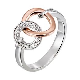 Jobo Damen Fingerring, 52, Silber 925 (Sterlingsilber), silber, Silber 925 (Sterlingsilber), Fingerringe, 925 Silber bicolor vergoldet mit 18 Zirkonia