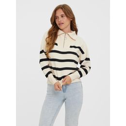 V&eacute;ro Moda VERO MODA Damen Troyer "VMSABA STRIPE LS HIGHNECK BLOUSE GA NOOS", schwarz-wei&szlig;, Gr. M, gestreift, Strick, Obermaterial: 50% Viskose, 28% Polyester,
