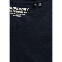 Superdry Damen T-Shirt "STUDIOS SLUB EMB VEE TEE", blau, Gr. L, unifarben, Single Jersey, Obermaterial: 60% Baumwolle, 40% Lyocell, Shirts,