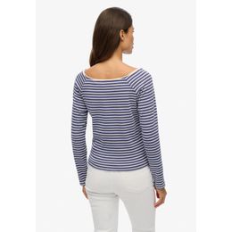 Superdry Damen Langarmshirt "BARDOT OFF SHOULDER TOP", blau, Gr. XS, gestreift, Single Jersey, Obermaterial: 100% Baumwolle, Shirts, mit U-Boot