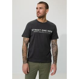 Street One MEN Herren T-Shirtbasic schwarz, Gr. M, bedruckt, Web, 100% Baumwolle, Shirts, aus reiner Baumwolle
