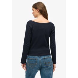 Superdry Damen Langarmshirt "BARDOT OFF SHOULDER TOP", blau, Gr. M, unifarben, Single Jersey, Obermaterial: 100% Baumwolle, Shirts, mit U-Boot