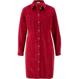 bonprix Damen Hemdblusenkleid, rot, Gr. 36, unifarben, Cord, Obermaterial: 98% Baumwolle, 2% Elasthan, Kleider, f&uuml;r Alltag, aus Baumwolle und