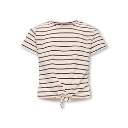 KIDS Only M&auml;dchen T-Shirt "KOGJANA SS STRIPED KNOT TOP JRS", beige, Gr. 122, geringelt, gestreift, Jersey, Obermaterial: 86% Polyester, 14%