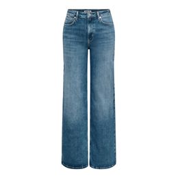 High-waist-Jeans Only "ONLMADISON BLUSH HW WIDE DNM CRO665", Damen, Gr. L, L&auml;nge 32, light medium blau denim, Denim/Jeans, Obermaterial: 82% Baumwolle, 16% Polyester, 2% Elasthan, unifarben, lang, Jeans High-Waist-Jeans