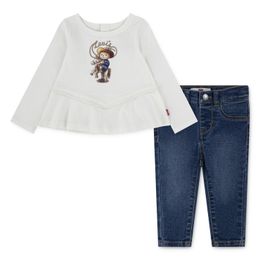 LEVI'S KIDS M&auml;dchen Langarmshirt & Hose "LVG WESTERN PEPLUM TOP,JEANS"gardenia, Gr. 9M, bedruckt, Jersey, Obermaterial: 60% Baumwolle, 40% Polyester,