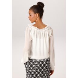 Aniston CASUAL Damen Schlupfbluse, wei&szlig;, Gr. 46, Strukturmuster, transparent, unifarben, Chiffon, Obermaterial: 100% Polyester, Blusen, aus