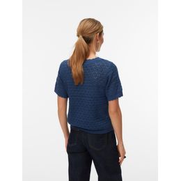 V&eacute;ro Moda VERO MODA Damen Stricktop "VMJAQUELINE SS O-NECK TOP BOO", blau, Gr. XS, unifarben, Obermaterial: 60% Baumwolle, 40% Polyacryl, Tops, mit zartem