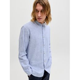 Jack & Jones JACK & JONES Herren Langarmhemd "JJESUMMER LINEN BLEND BAND SHIRT L/S SN", blau, Gr. S, gestreift, Web, Obermaterial: 70% Baumwolle, 30% Leinen,