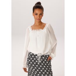 Aniston CASUAL Damen Schlupfbluse, wei&szlig;, Gr. 40, Strukturmuster, transparent, unifarben, Chiffon, Obermaterial: 100% Polyester, Blusen, aus