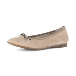 Gabor Damen Ballerina, Gr. 42, beige, Ziegenveloursleder, Schuhe, Businessschuh, Flats, Schlupfschuh mit Zierscheife