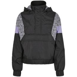 Langmantel Urban Classics "Urban Classics Damen Ladies AOP Mixed Pull Over Jacket", Damen, Gr. S, schwarz, zebra, 100% Polyamid, M&auml;ntel
