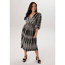 ANISTON PLUS Damen Jerseykleid, schwarz-wei&szlig;, Gr. 44, Jersey, Obermaterial: 95% Viskose, 5% Elasthan, Kleider, in Wickeloptik