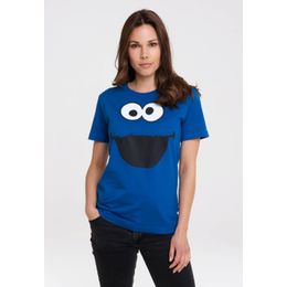 logoshirt Damen T-Shirt "Sesamstra&szlig;e - Kr&uuml;melmonster Gesicht", blau, Gr. XXL, unifarben, 100% Baumwolle, Shirts, mit lizenziertem Print