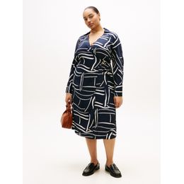 Shirtkleid Tommy Hilfiger Curve "CRV VIS TWILL MIDI SHIRT DRS LS", Damen, Gr. 48, N-Gr, flag feathers navy large, Jersey, Obermaterial: 100% Viskose, bedruckt, regular fit lang, V-Ausschnitt, Kleider Shirtkleid, in gro&szlig;en Gr&ouml;&szlig;en