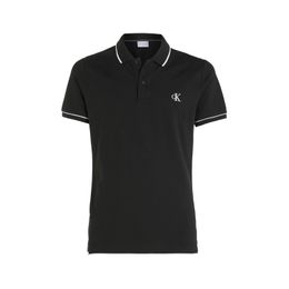 Herren Poloshirt "CK ESSENTIAL TIPPING SLIM POLO", schwarz, Gr. L, Calvin Klein Jeans, bestickt, unifarben, Web, Obermaterial: 94% Baumwolle, 6%