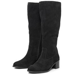 Damen Weitschaftstiefel, Gr. 44, schwarz, Leder, Veloursleder, Schuhe