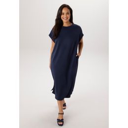 ANISTON PLUS Damen Jerseykleidmarine, Gr. 48, unifarben, Jersey, Obermaterial: 48% Polyester, 48% Viskose, 4% Elasthan, Kleider, mit Eingrifftaschen