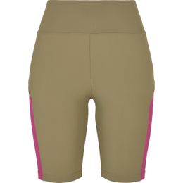 Radlerhose Urban Classics "Urban Classics Damen Ladies Color Block Cycle Shorts", Damen, Gr. L, US-Gr&ouml;&szlig;en, khaki, brightviolet, 80% Polyimid, 20% Elasthan, skinny fit, Hosen Radlerhose