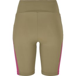 Urban Classics Damen Fahrradhose "Urban Classics Damen Ladies Color Block Cycle Shorts", beige, Gr. L, 80% Polyimid, 20% Elasthan, Hosen