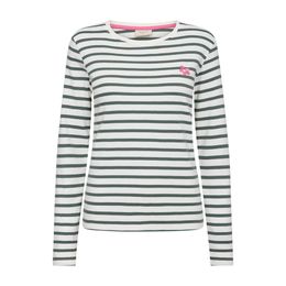 Freequent Damen Langarmshirt "FQFAMILA-TEE", gr&uuml;n, Gr. M, bestickt, geringelt, gestreift, Jersey, Obermaterial: 100% Baumwolle, Shirts, im