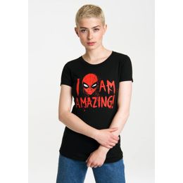 logoshirt Damen T-Shirt "Marvel Comics", schwarz, Gr. M, bedruckt, 100% Baumwolle, Shirts, mit lizenzierten Originaldesign