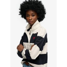 Superdry Damen Langarm-Poloshirt "HERITAGE STRIPE RUGBY TOP", schwarz-wei&szlig;, Gr. XS, gestreift, Single Jersey, Obermaterial: 100% Baumwolle, Shirts,