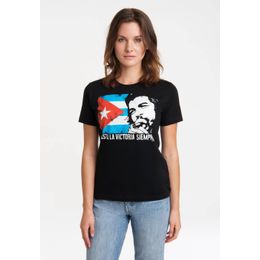 logoshirt Damen T-Shirt "Che Guevara - Cuban Flag", schwarz, Gr. L, bedruckt, 100% Baumwolle, Shirts, mit lizenziertem Print