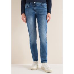 Comfort-fit-Jeans Cecil, Damen, Gr. 29, L&auml;nge 28, mid blau wash, Jeans, 83% Baumwolle, 15% Polyester, 2% Elasthan, unifarben, lang, Jeans, Middle Waist