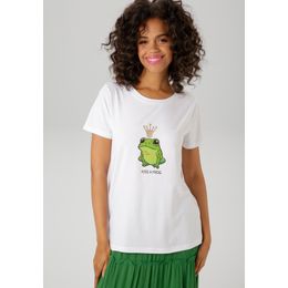Aniston CASUAL Damen T-Shirt, gold, Gr. 40, Glitzermuster, bedruckt, Single Jersey, Obermaterial: 95% Baumwolle, 5% Elasthan, Shirts, mit Frosch und