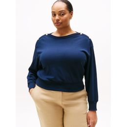 Damen Sweatshirt "CRV GOLD BTN BOAT-NK SWTSHRT", blau, Gr. 50, Tommy Hilfiger Curve, unifarben, Sweatware, Obermaterial: 100% Baumwolle, Sweatshirts,