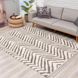 Hochflor-Teppich Carpet City, B:100cm H:30mm L:300cm, beige, Kunstfaser, Teppiche, "Pulpy 531", besonders weich, mit Fransen, Zickzack Look