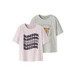 T-Shirt name it "NKFBENNA 2P SS NREG TOP BOX PB", Jungen, Gr. 116, tender touch pack:light grau melange, Jersey, Obermaterial: 100% Baumwolle, bedruckt, meliert, normal normal, Rundhals, Shirts T-Shirt