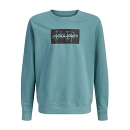 Jack & Jones Kinder Sweatshirt "JJCOLE PRINT SWEAT CREW JNR"mineral blau, Gr. 128, JACK & JONES JUNIOR, bedruckt, unifarben, Sweatware, Obermaterial: 60%