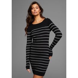 Laura Scott Damen Strickkleid, schwarz, Gr. 34, gestreift, Strick, Obermaterial: 70% Viskose, 25% Polyamid, 5% metallisierte Faser (LUREX), Kleider,