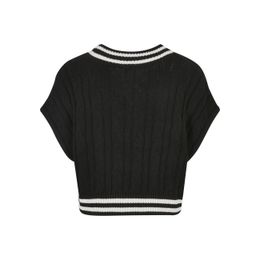 Urban Classics Damen Rundhalspullover "Urban Classics Damen Ladies Cropped Knit College Slipover"schwarz, Gr. M, gestreift, 100% Baumwolle, Pullover