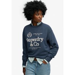 Superdry Damen Sweatshirt "LUXE CASUAL EMB LOOSE CREW", blau, Gr. XL, bedruckt, Sweatware, Obermaterial: 100% Baumwolle, Sweatshirts, mit Print, aus