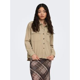 Only Damen Cordjacke "ONLAMAZING L/S CORD SHACKET PNT", beige, Gr. XS, unifarben, Cord, Obermaterial: 100% Baumwolle, Jacken