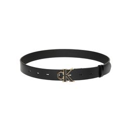 Calvin Klein Damen Lederg&uuml;rtel "ROUND CK BUCKLE 30MM BELT INLAY", schwarz, Gr. 85, unifarben, Web, Rindsleder, G&uuml;rtel, Gr&ouml;&szlig;enverstellbar mit