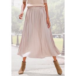 Lascana Damen Maxirock "mit Plisseefalten aus edel gl&auml;nzender Ware", beige, Gr. 38, unifarben, Web, Obermaterial: 100% Polyester, R&ouml;cke, festlicher