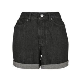 Stoffhose Urban Classics "Urban Classics Damen Ladies High Waist Boyfriend Shorts", Damen, Gr. 28, Normalgr&ouml;&szlig;en, schwarzwashed, 100% Baumwolle, unifarben, normal, Hosen Stoffhose