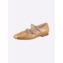 Heine Damen Ballerina, Gr. 38, beige, Lackleder, Leder, Rindsleder, Schuhe