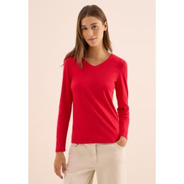 Cecil Damen Langarmshirt, rot, Gr. XL, unifarben, Web, 100% Baumwolle, Shirts, aus reiner Baumwolle